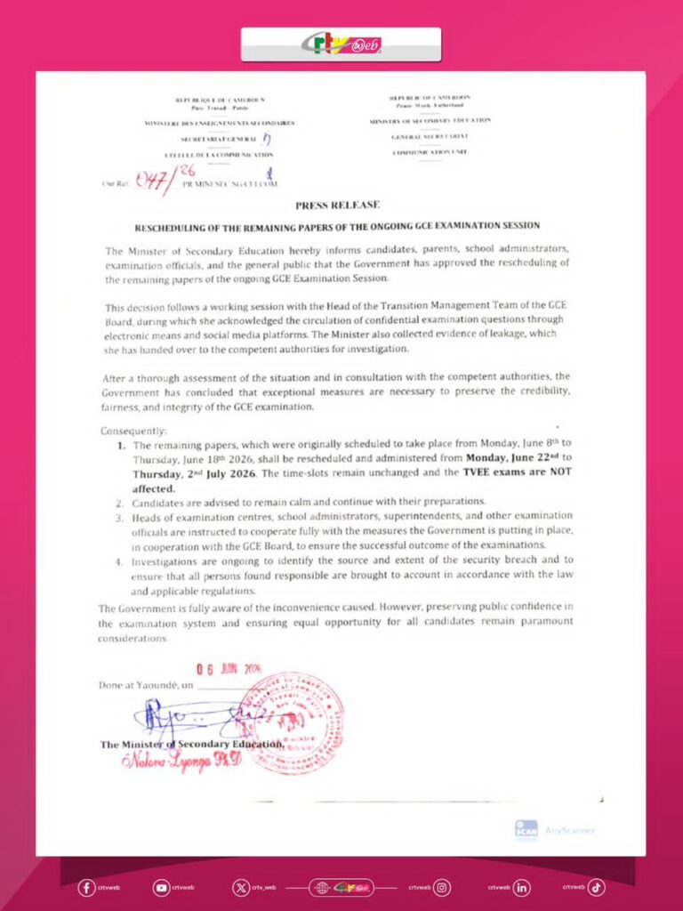 GCE Examination 2026 session rescheduled – CRTV ENDLESS